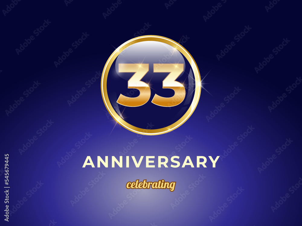 Vector graphic of 33 years golden anniversary logo with round blue ...