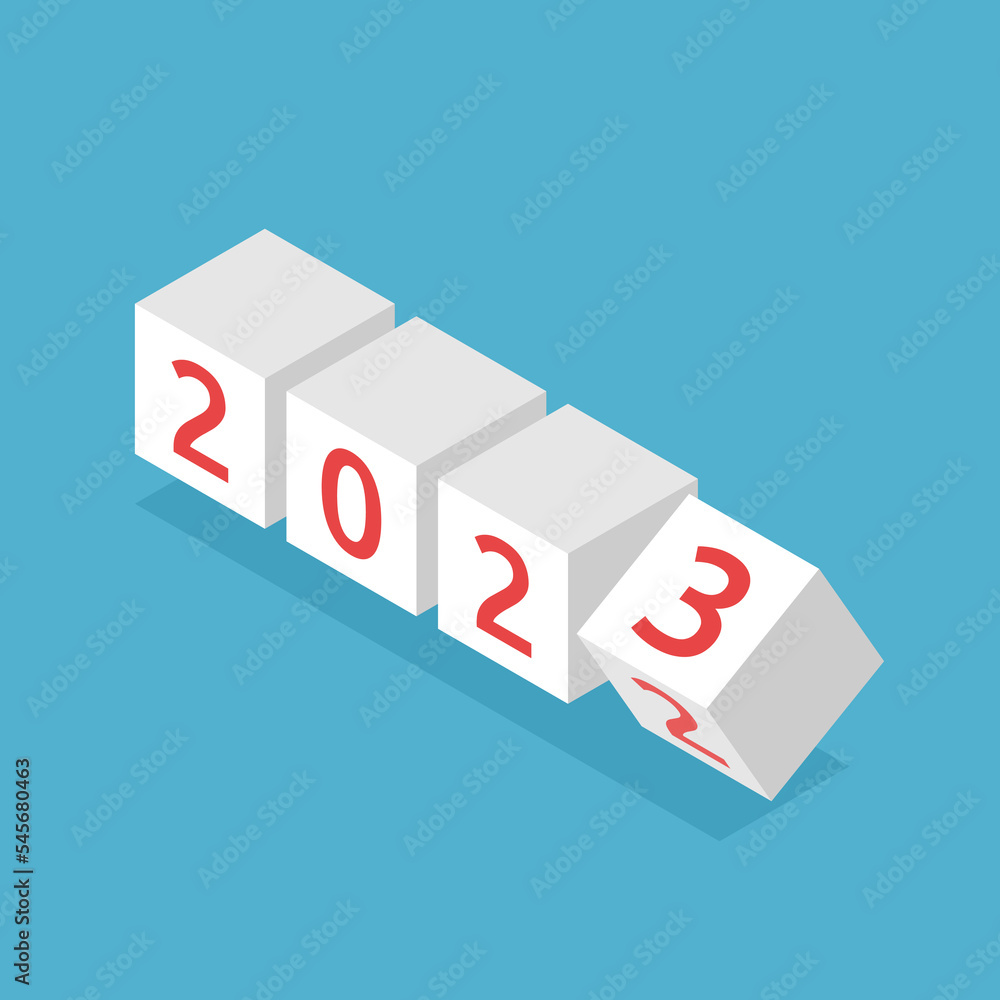 2023 blocks changing from 2022. New Year, holiday, time, beginning and ...