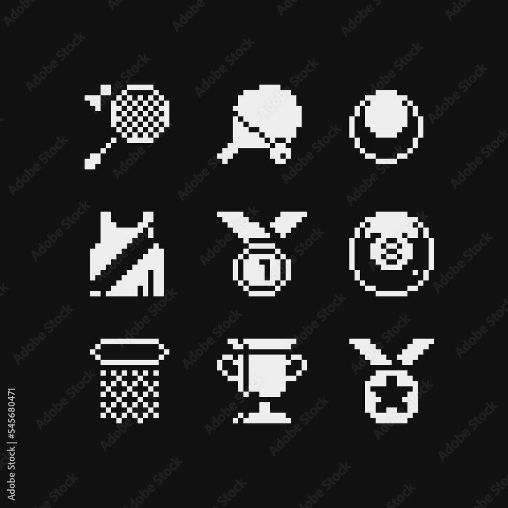 Sport Pixel Art Icons Set Winner S Trophy Award Basketball And Basket Game Tournament