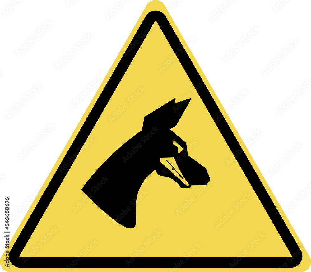 Isolated illustration sign beware of dog, mad dog caution, angry dog ...