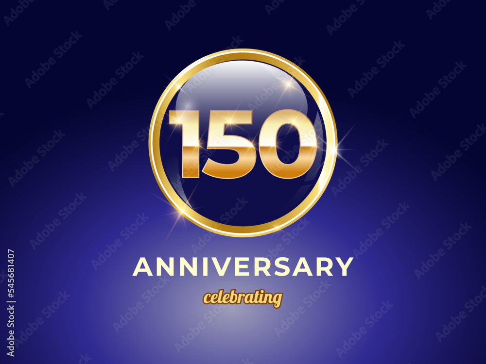 Vector graphic of 150 years golden anniversary logo with round blue ...