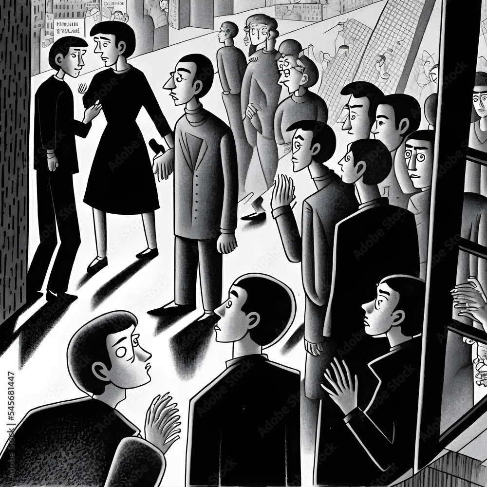 Social anxiety disorder, fear, symbolic, black and white, psychology, phobia Stock Illustration ...