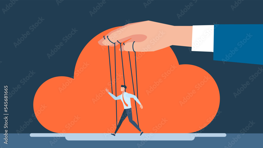 Man being controlled by puppet master. Business manipulator concept ...