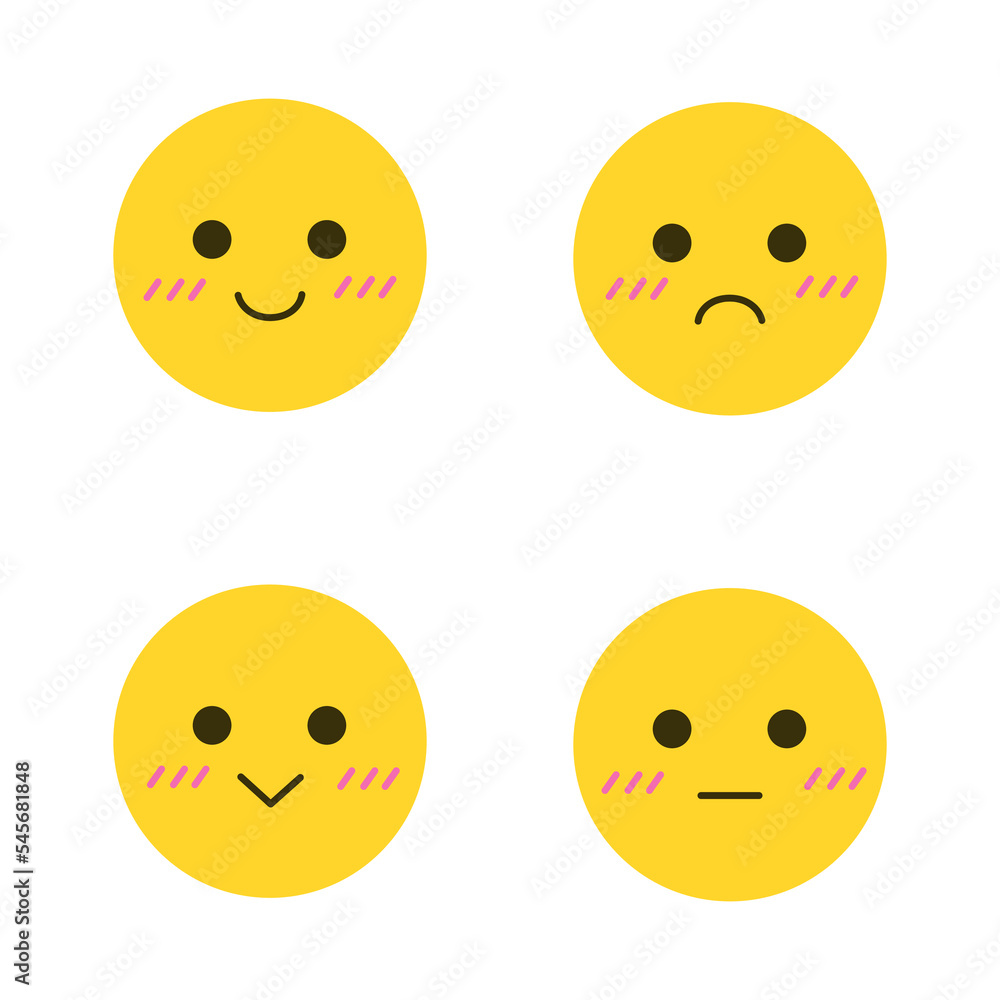 Yellow smileys stickers on white background. Emotion sticker pack for ...