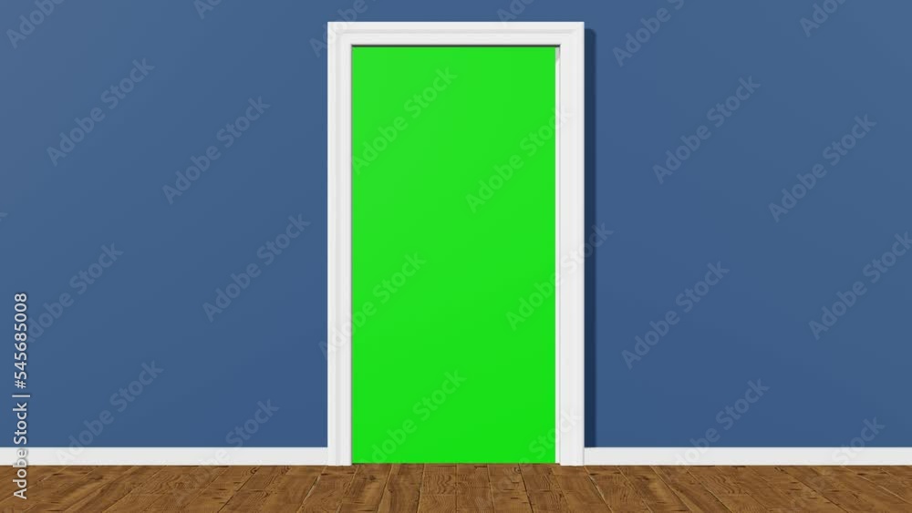 Blue room door opening to the outside, Green screen behind the door ...