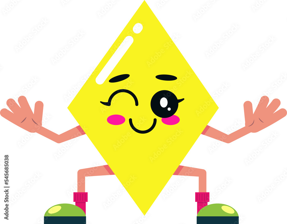 Cute yellow rhombus. Simple geometric shape. Cartoon comic figure for ...