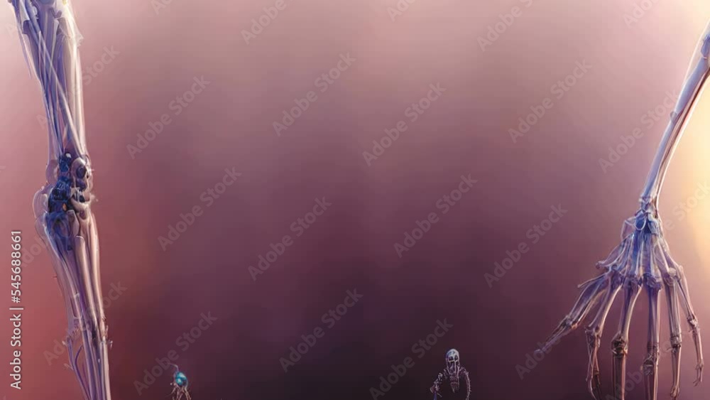 Animation of digital painting of futuristic skeleton structure robot ...