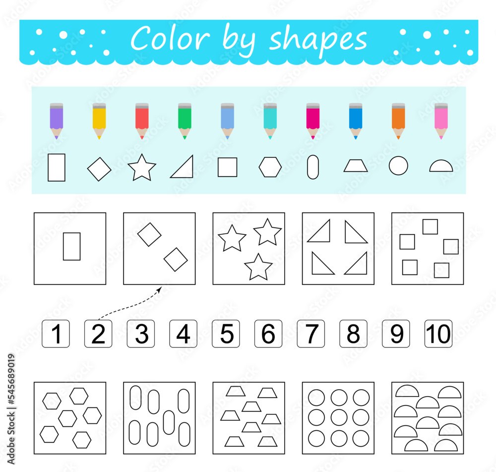 Coloring pages. Color by shapes. Learn numbers with geometric shapes ...