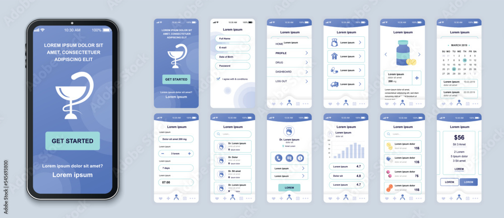 Medicine smartphone interface vector templates set. Healthcare and ...