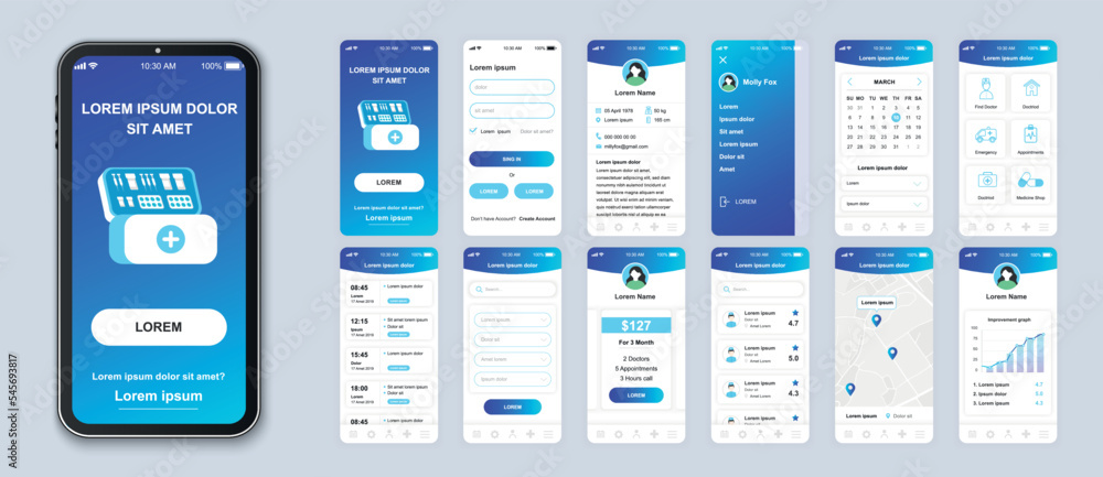 Medicine smartphone interface vector templates set. Healthcare mobile ...
