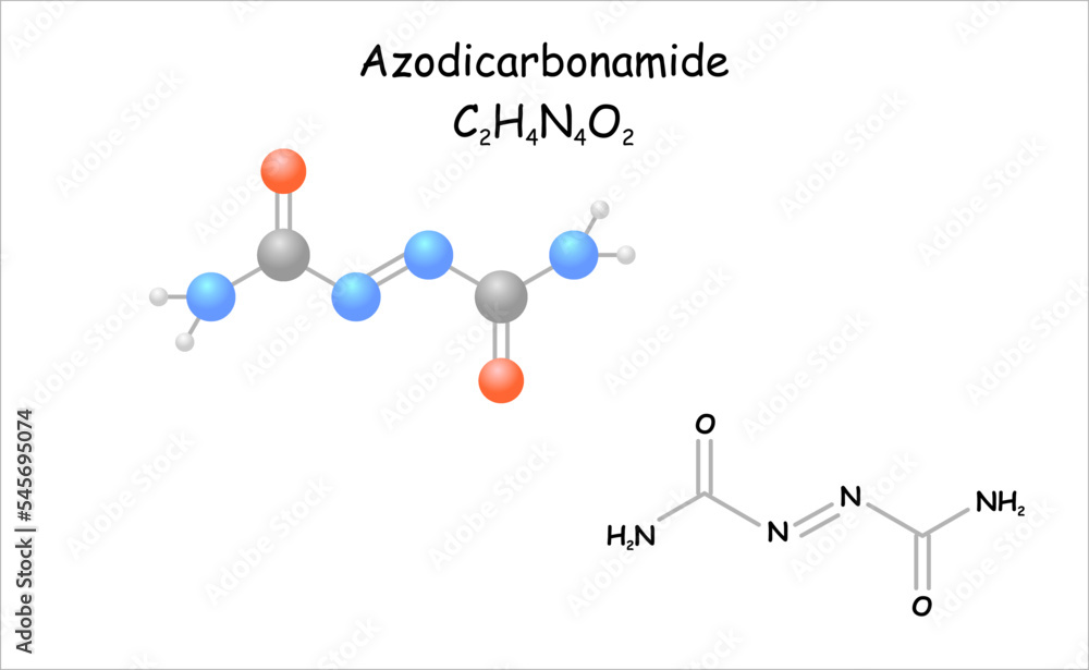 Stylized molecule model/structural formula of azodicarbonamide. Stock ...