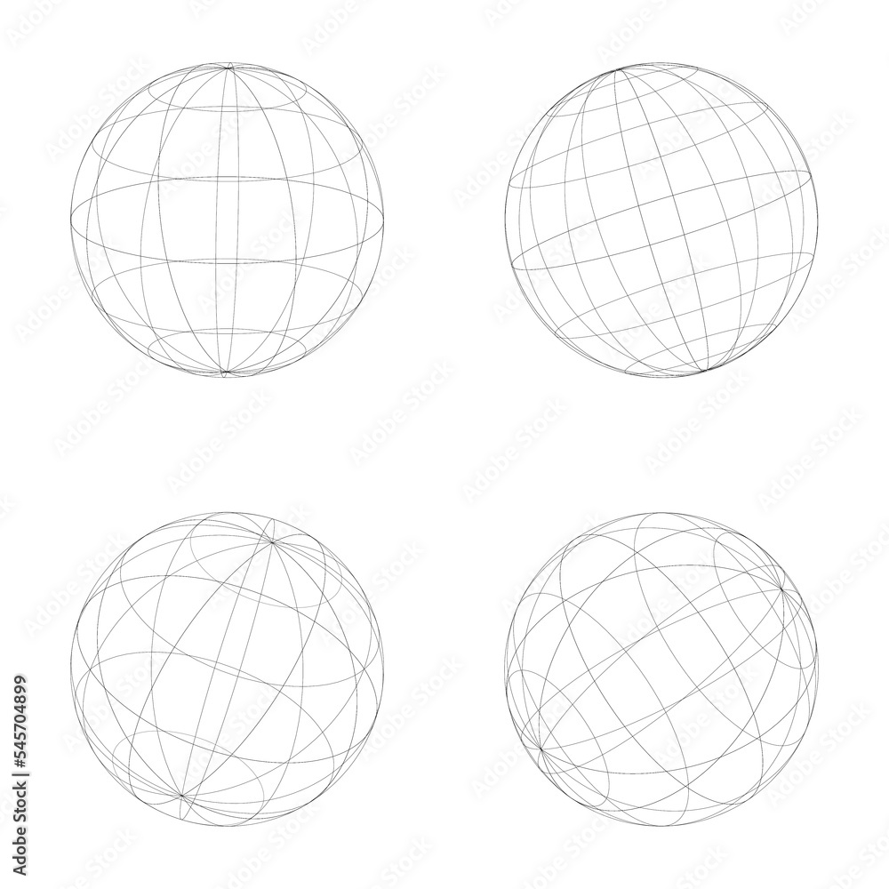 3d spheres globe earth. Linear globe grid in different angles. Stock ...