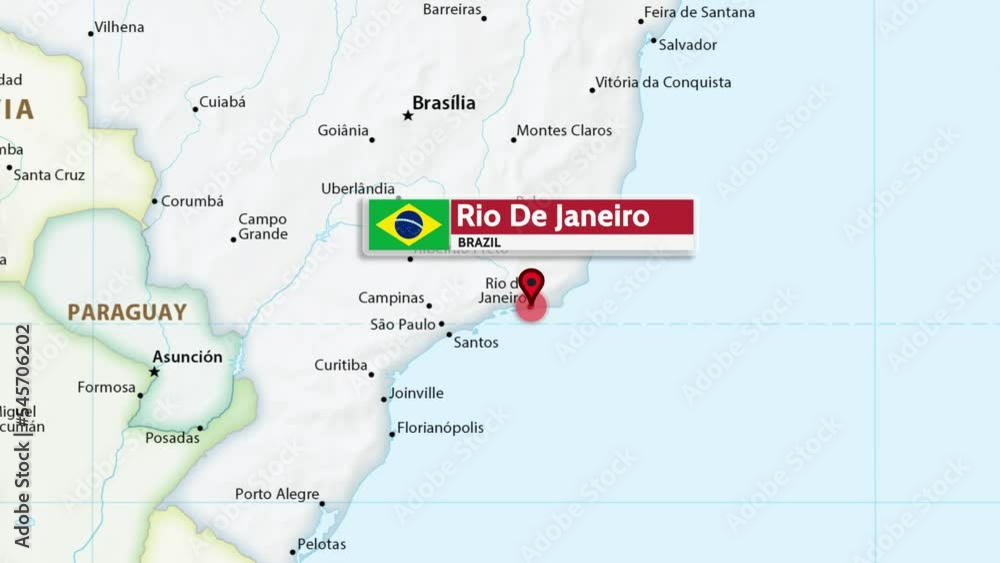 Rio De Janeiro, Brazil - Rio De Janeiro Map, Brazil Map Animation vídeo ...