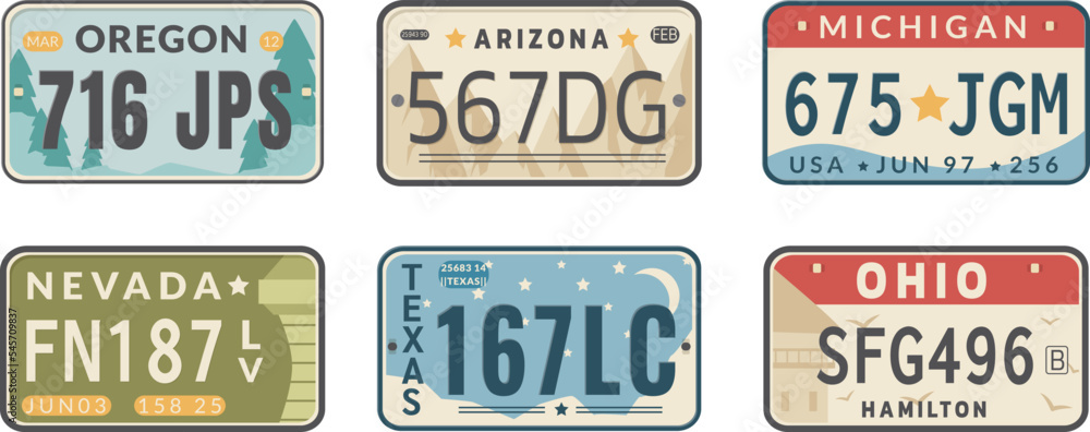Set of USA states car vehicles registration plates Stock Vector | Adobe ...