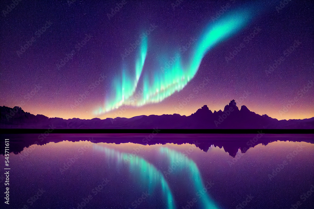 Aurora borealis on the Norway. Green northern lights above mountains ...