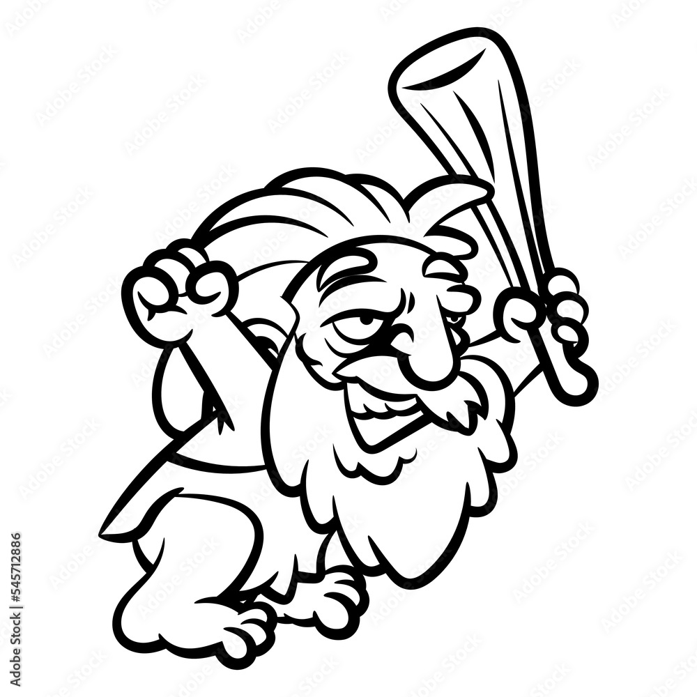 Cartoon illustration of dreadlock Caveman with bearded face, wearing ...