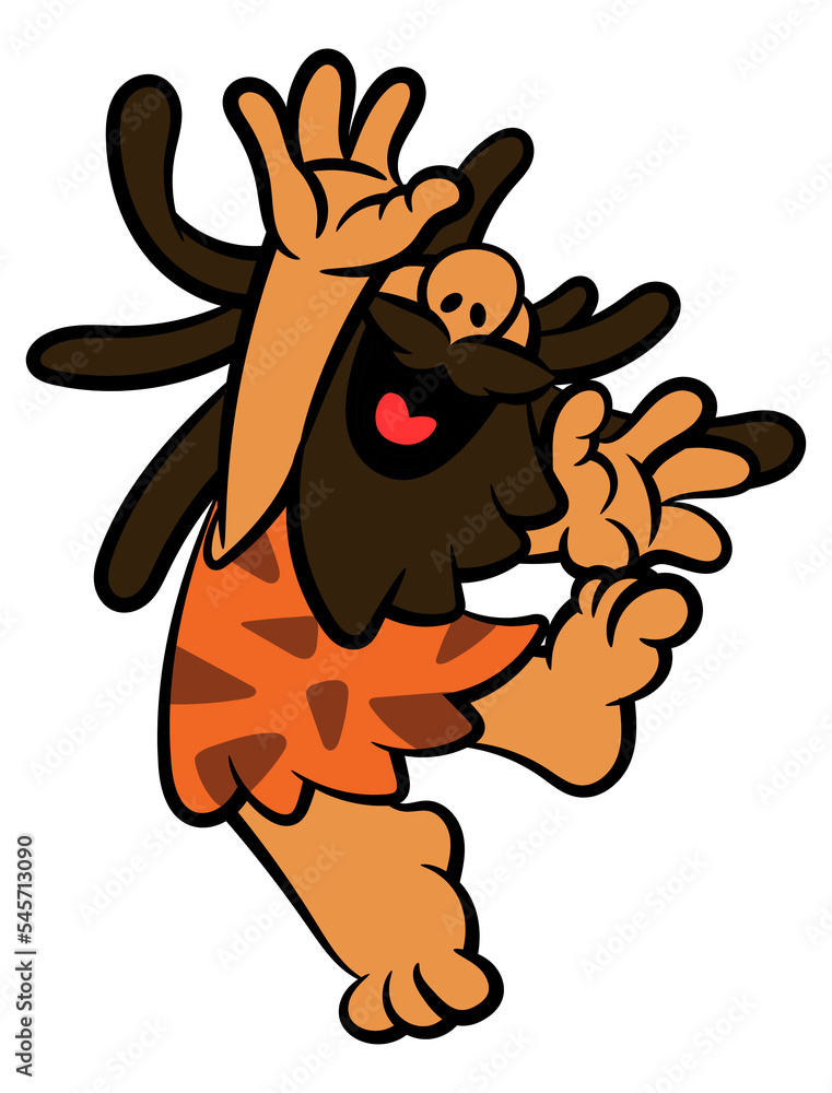 Cartoon illustration of dreadlock Caveman with bearded face, wearing ...
