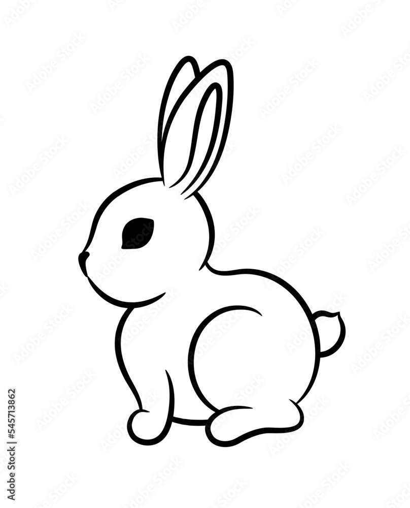 Cute rabbit line art icon. Little baby rabbit bunny line drawing. Black ...