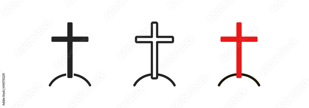 Red cross outline icon on white background. Holy crucifix sign ...