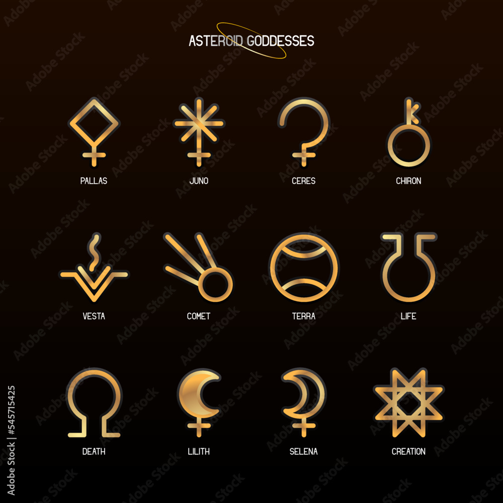 ASTEROID GODDESSES zodiac horoscope thin line label linear design ...