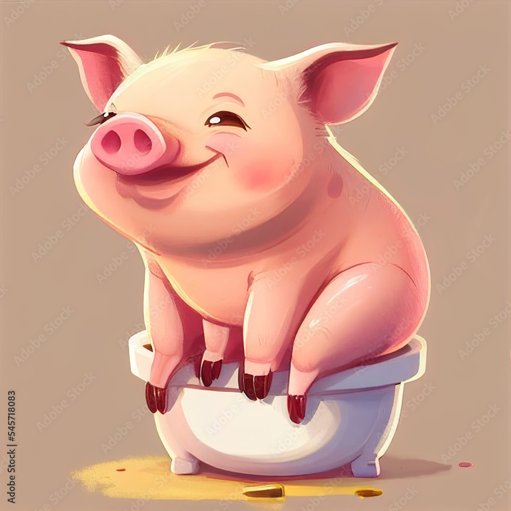 pig sitting on the toilet Stock Illustration | Adobe Stock