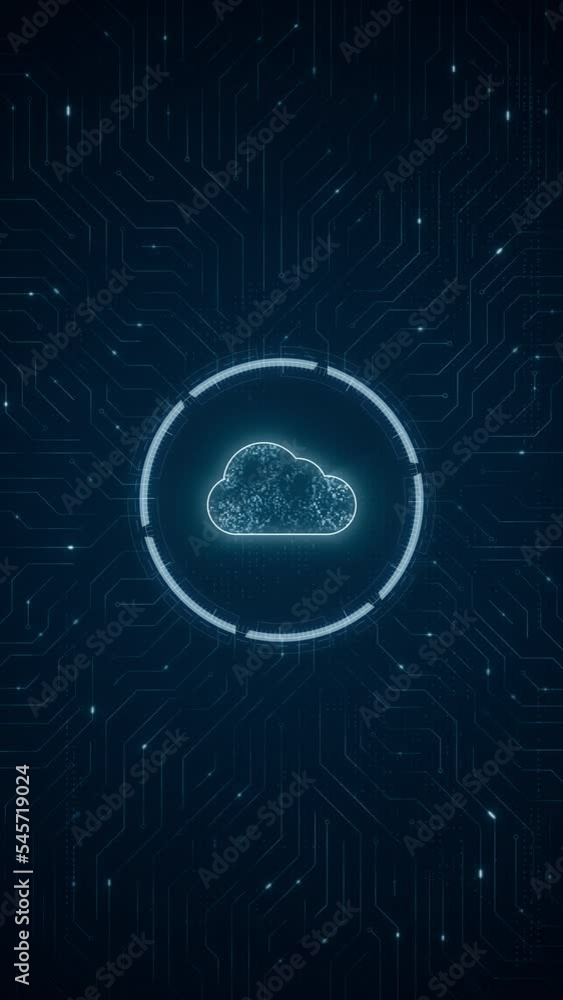 Motion Graphic Of Blue Digital Cloud Computing Logo And Futuristic Technology Circle Hud With