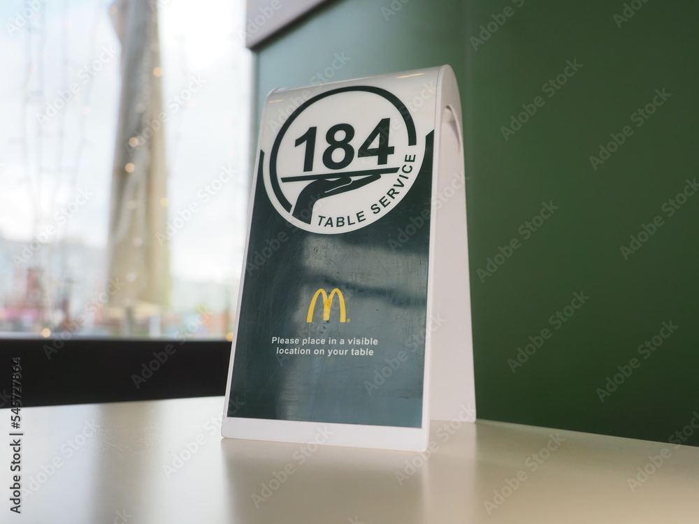 plate with table service number at McDonald's. Interior design ...