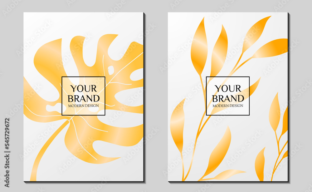 Set of modern gold leaf cover design. Luxurious creative dynamic ...