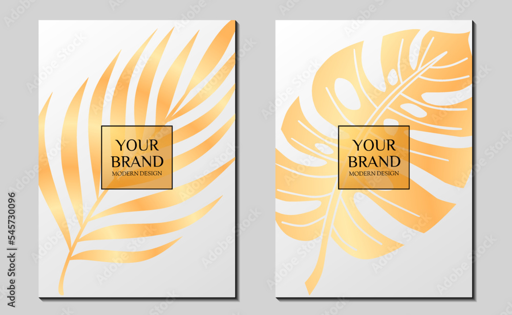 Set of modern gold leaf cover design. Luxurious creative dynamic ...