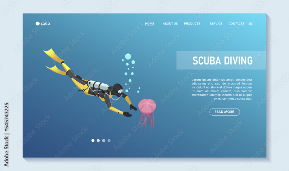 Scuba diving poster. Diver man swimming with jellyfish. Snorkeling ...