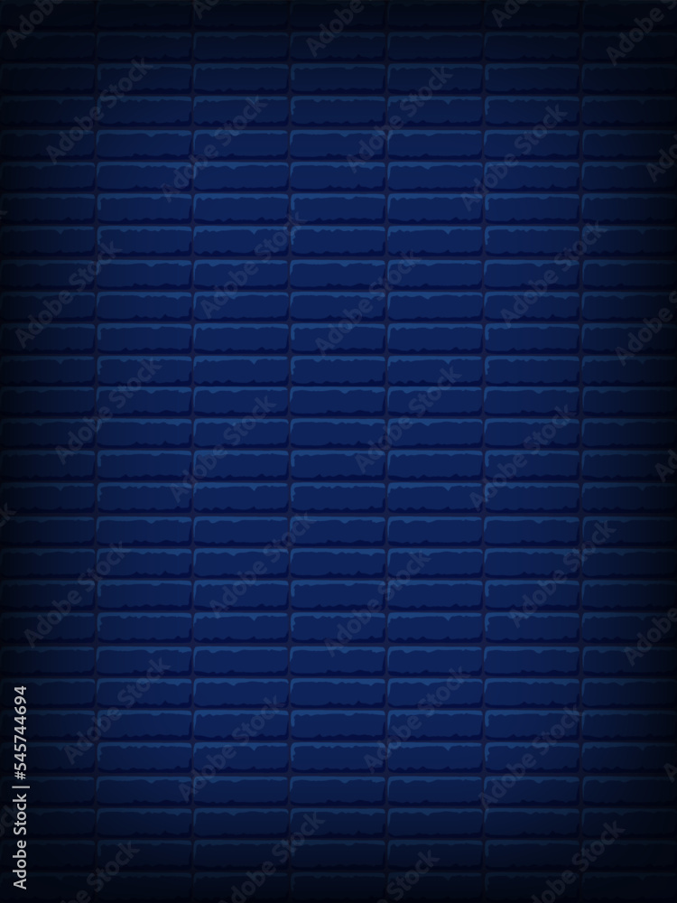 Nightly dark blue brick wall. Vector vertical background for neon ...