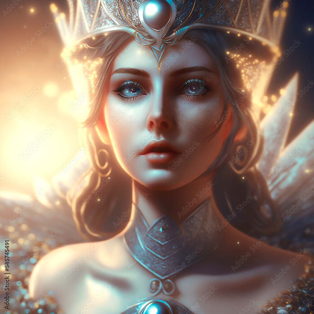 Hyper realistic digital art of an elegant fantasy elf queen with blond ...