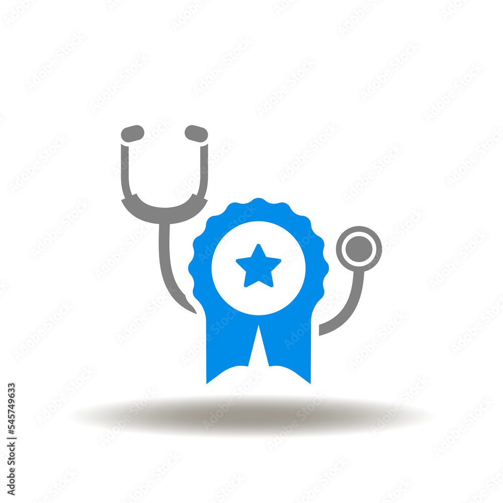 Vector illustration of stethoscope and reward with star. Symbol of MDR ...