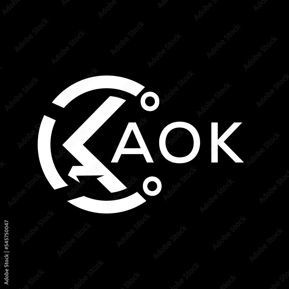 AOK letter logo. AOK black background and white letter. AOK technology ...