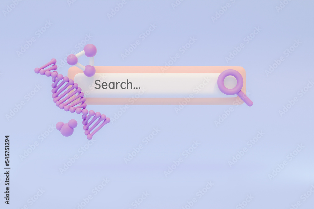 3D rendering of a minimalistic web search page for a DNA bank database ...