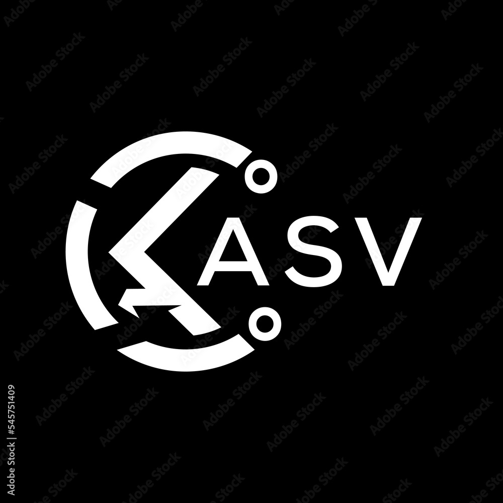 ASV letter logo. ASV black background and white letter. ASV technology ...