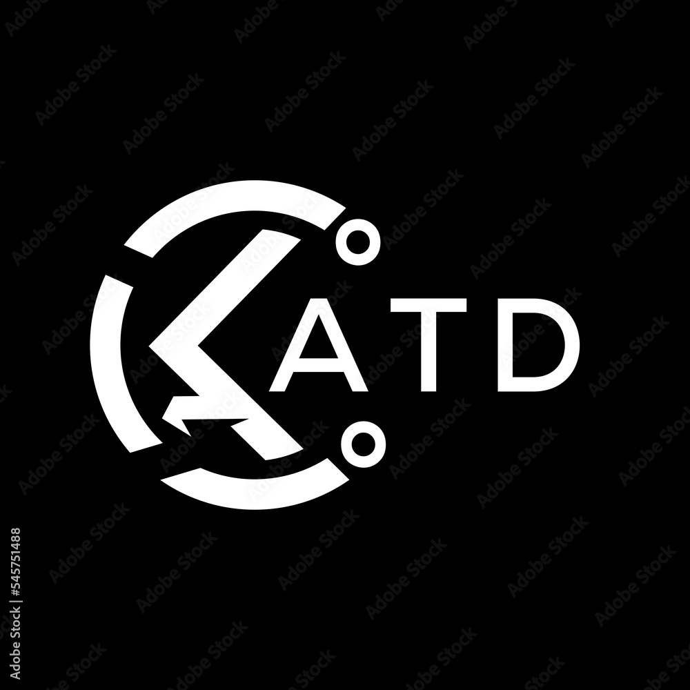 ATD letter logo. ATD black background and white letter. ATD technology ...