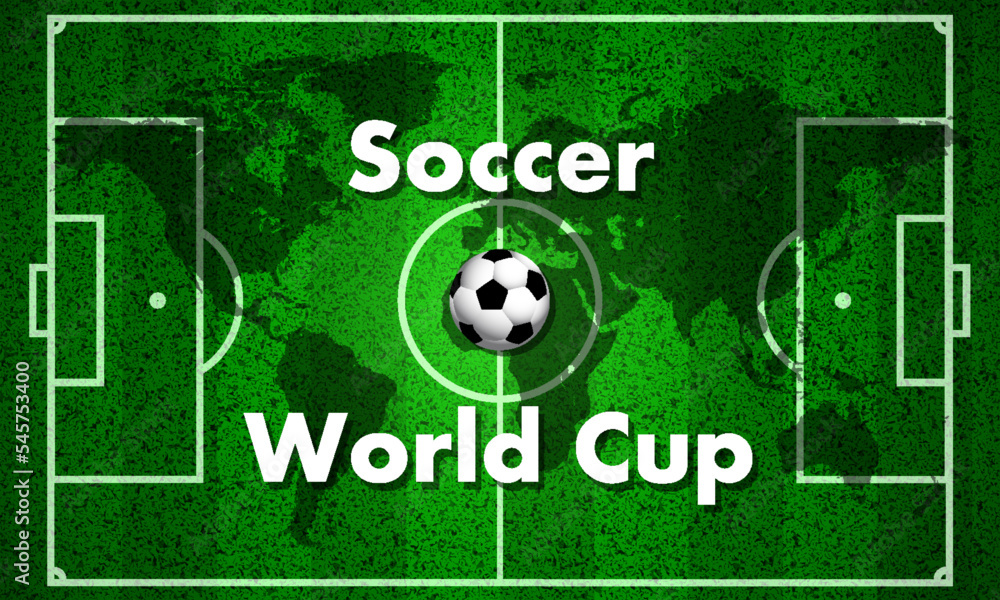 Soccer field with world map for soccer world cup, vector art ...