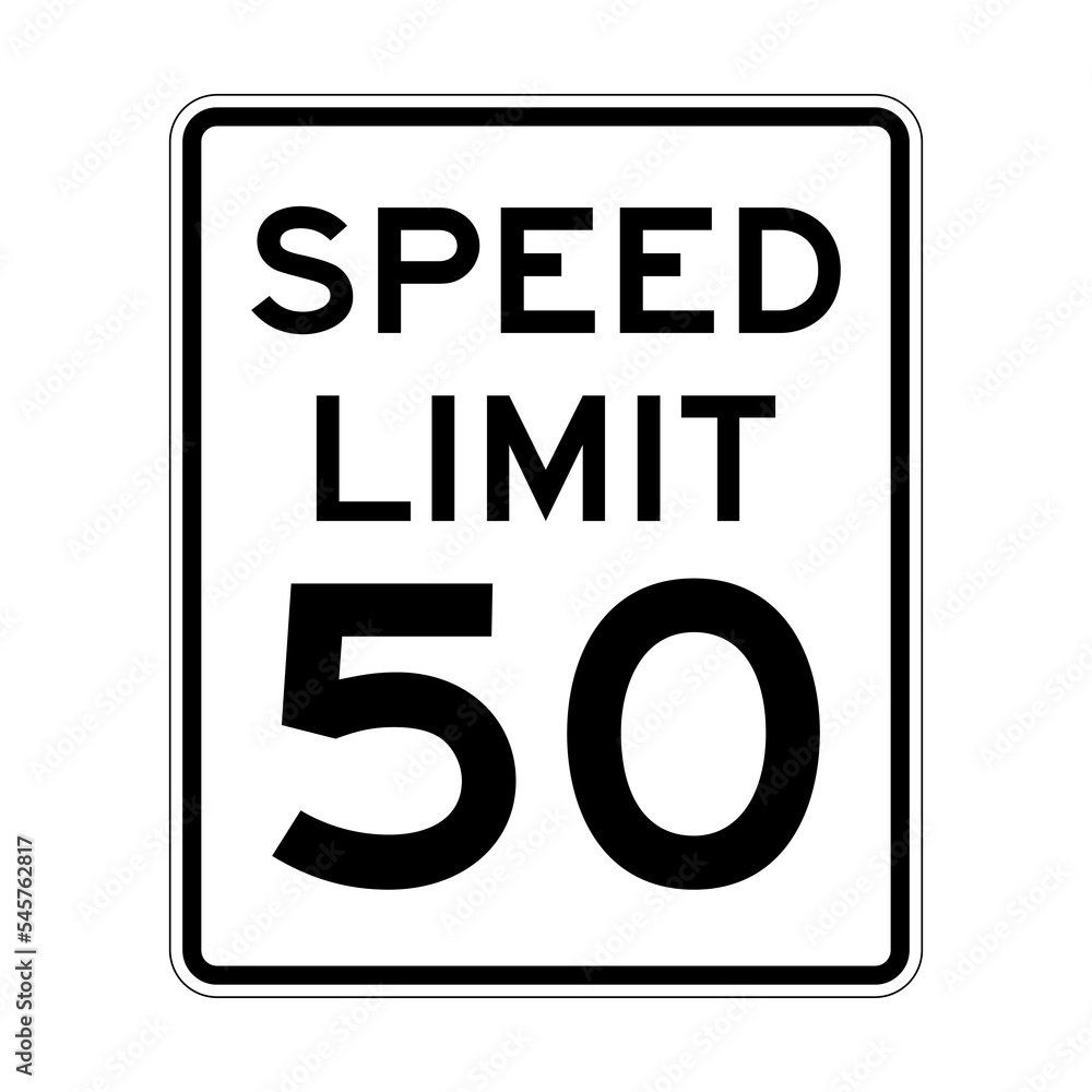 Speed limit 50 mph. Vector illustration of rectangular traffic sign in ...