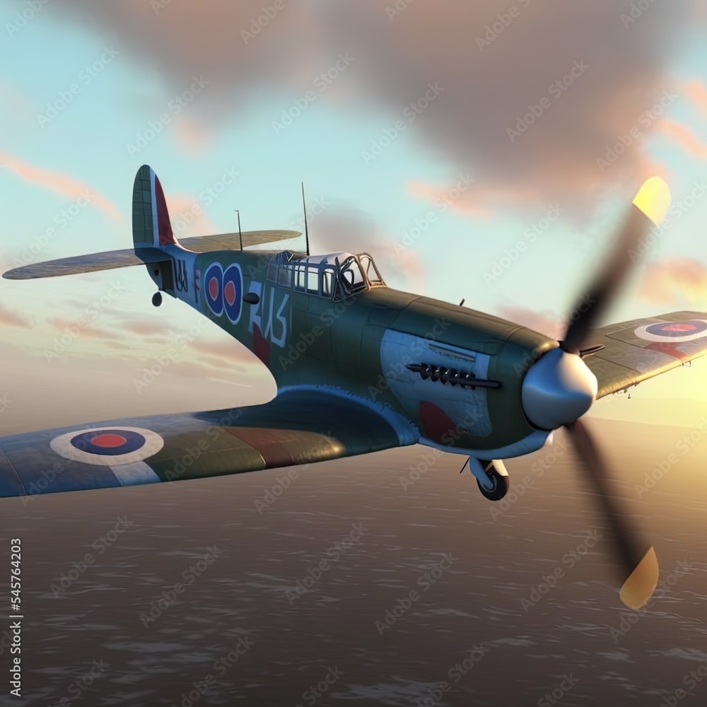 Render of a ww2 Supermarine Spitfire 3D model in flight Stock ...