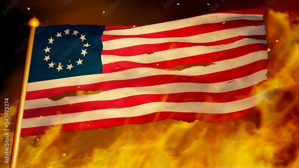 Historical flag of the United States of America "Betsy Ross" burning in ...