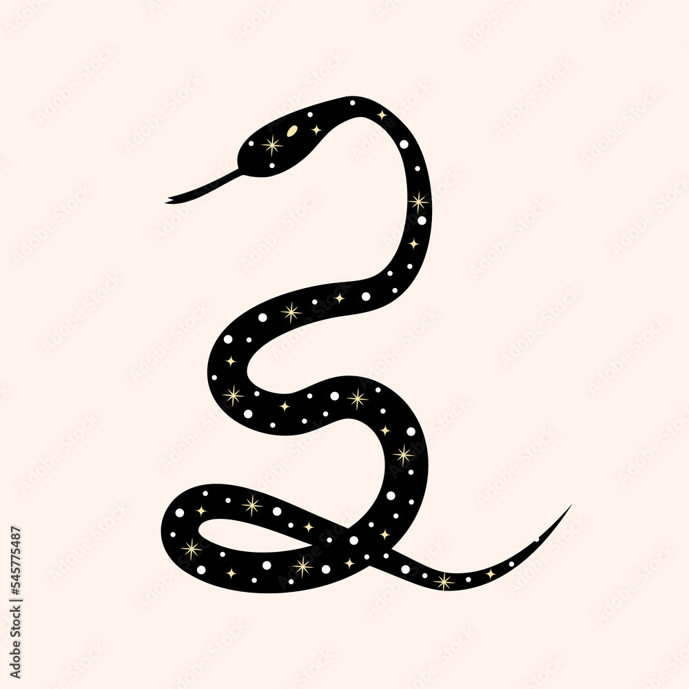 Black snake with stars. Boho mystical celestial clipart. Vector ...