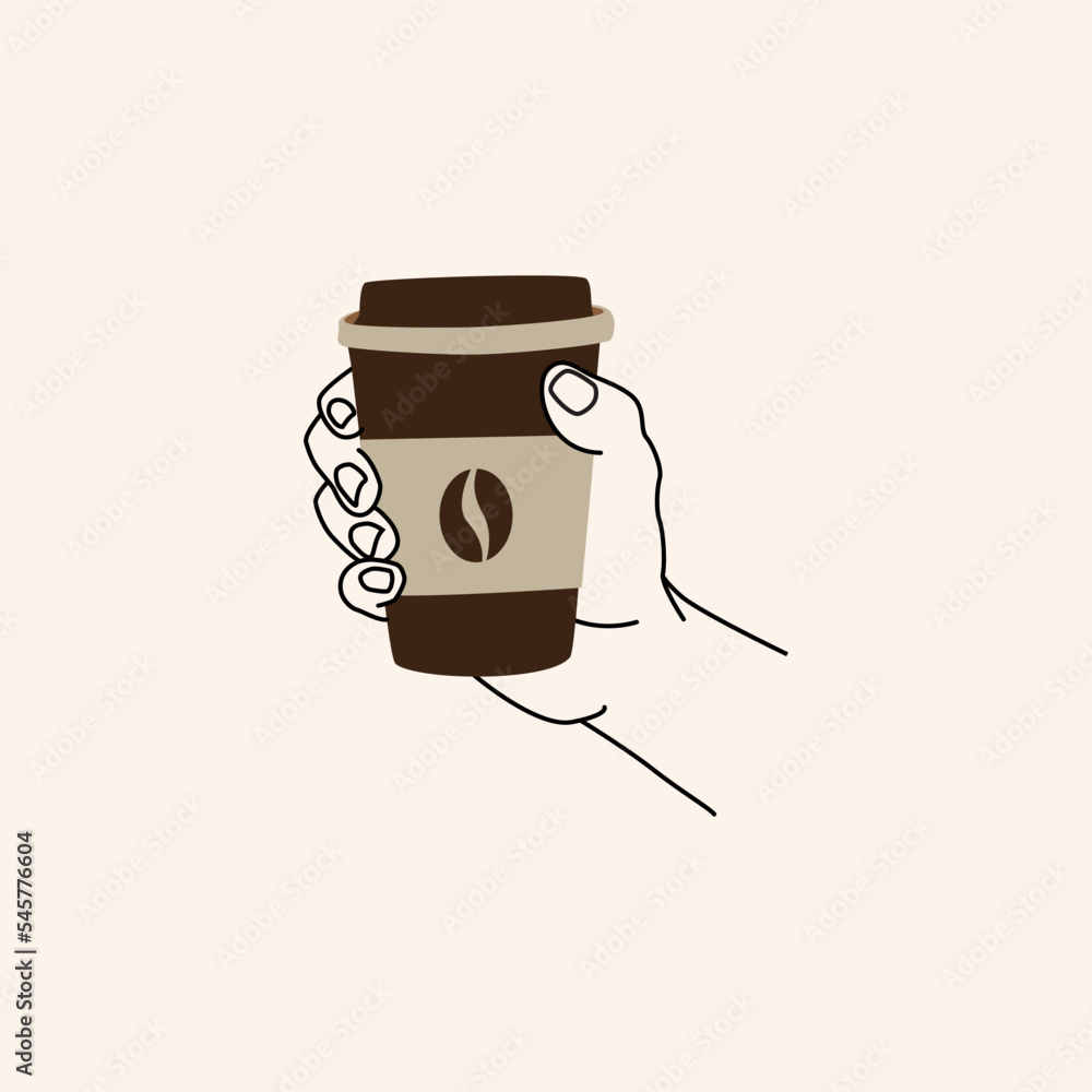 vector illustration of a hand holding a coffee cup for an icon, symbol ...