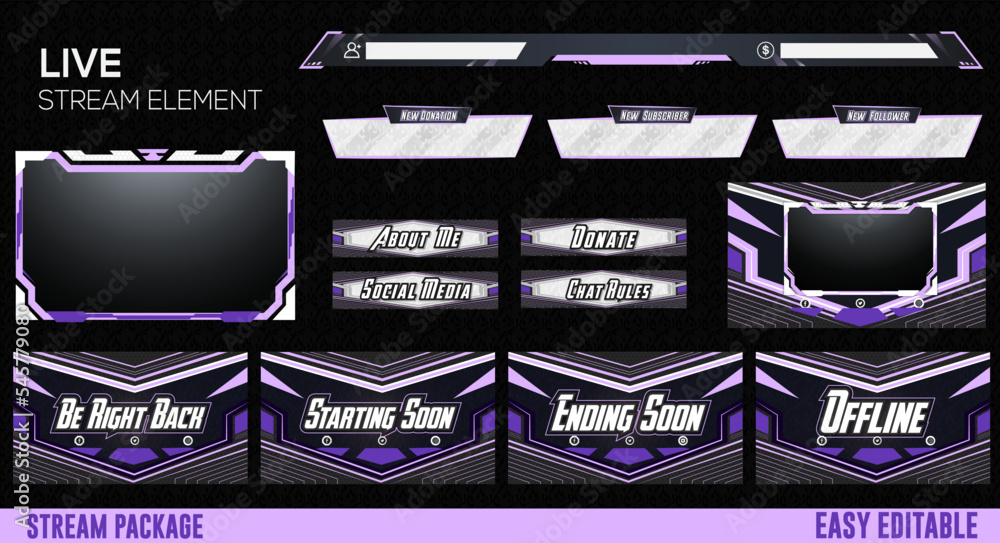 Purple gradient Live Stream Gaming facecam, overlay, alert, panal ...