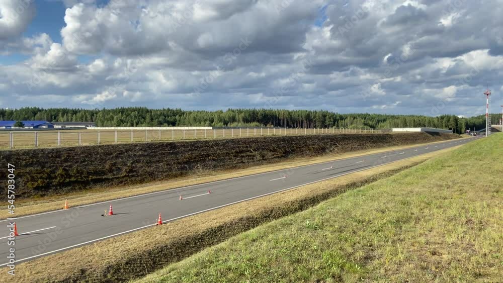 Drag racing, racing cars compete in 402 meters. Arrivals of cars on a ...