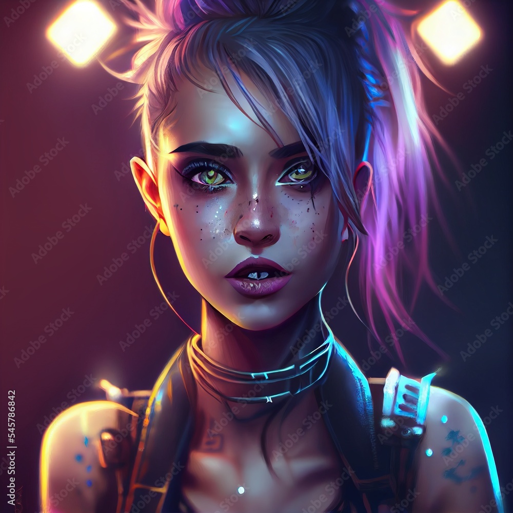 Female Cyberpunk Avatar Profile Picture. Stock Illustration | Adobe Stock