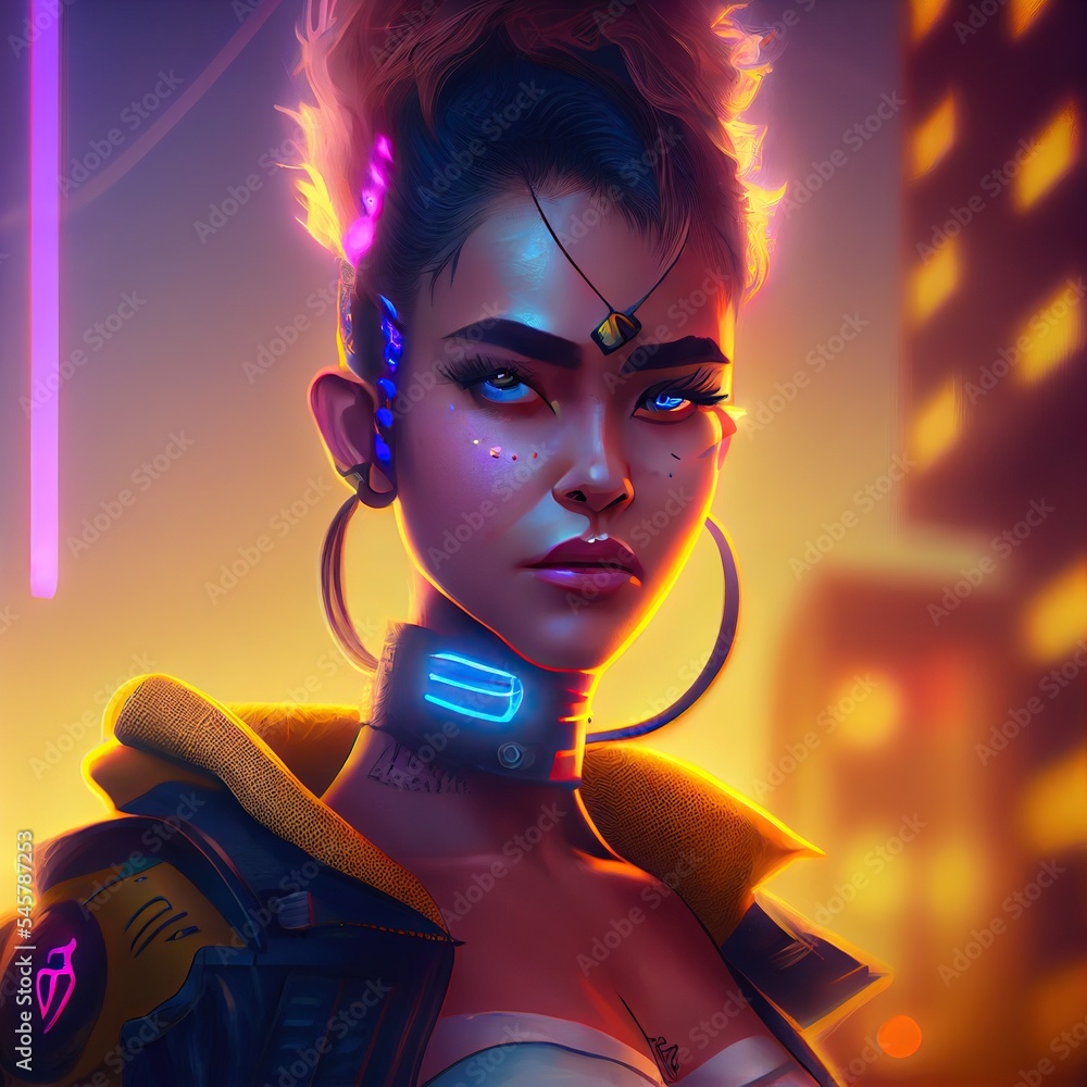 Female Cyberpunk Avatar Profile Picture. Stock Illustration | Adobe Stock