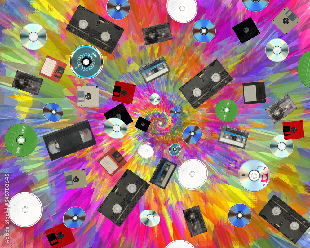 CDs, cassettes, video cassettes. Attributes of the 1990s. A ...