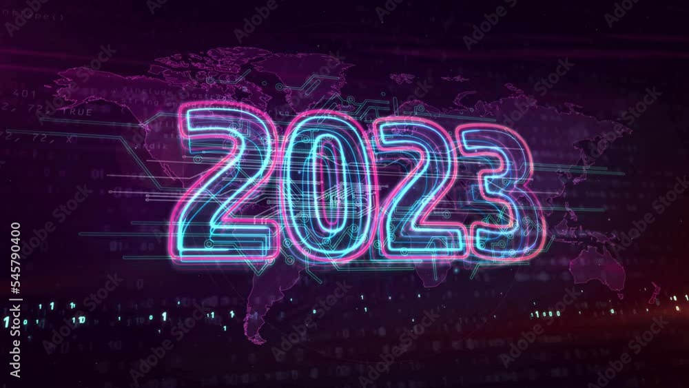 2023 year, new cyber design concept animation. Abstract loopable and ...