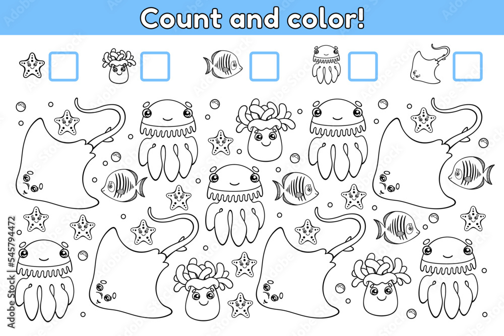 Educational counting math game for kids. Count how many object and ...
